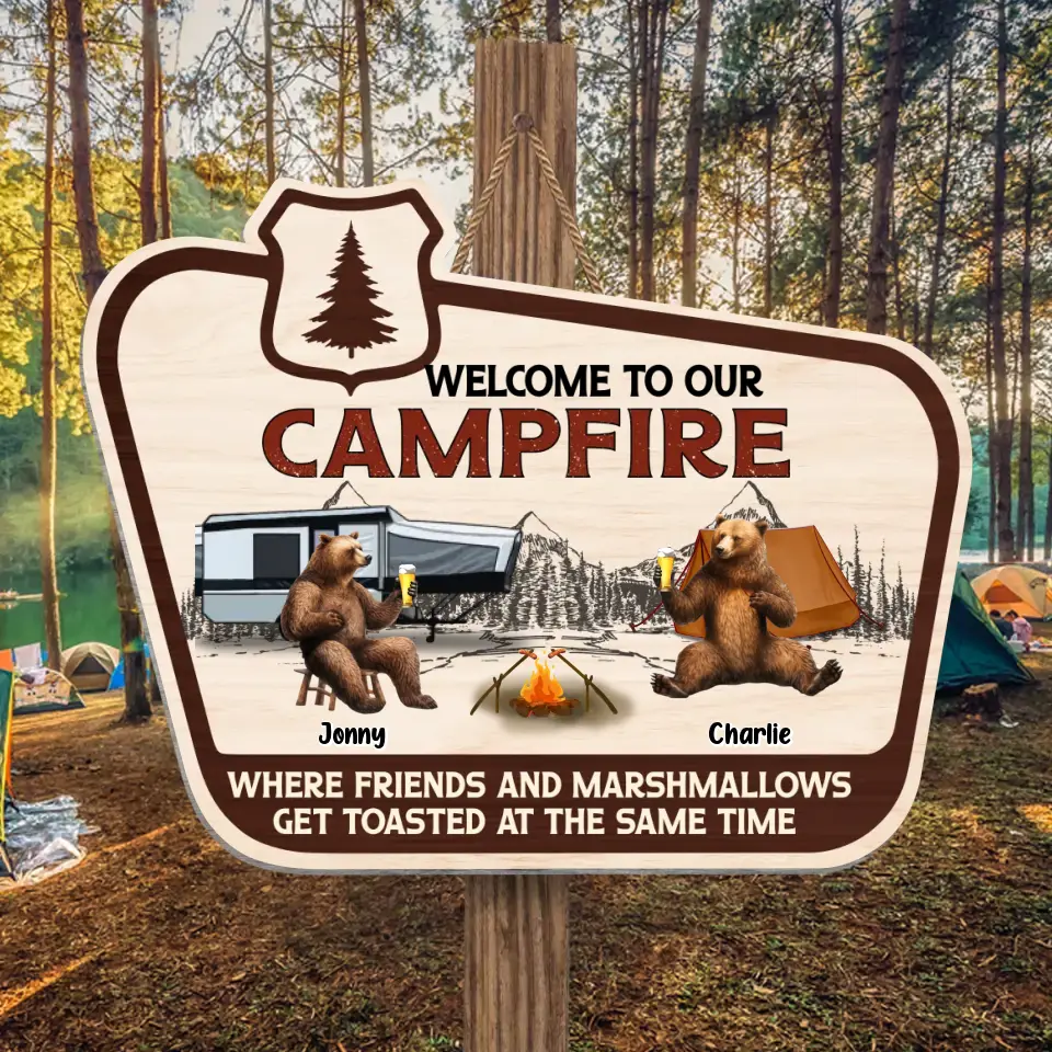 Custom Personalized Camping Wooden Sign - Upto 7 Friends - Gift Idea F ...