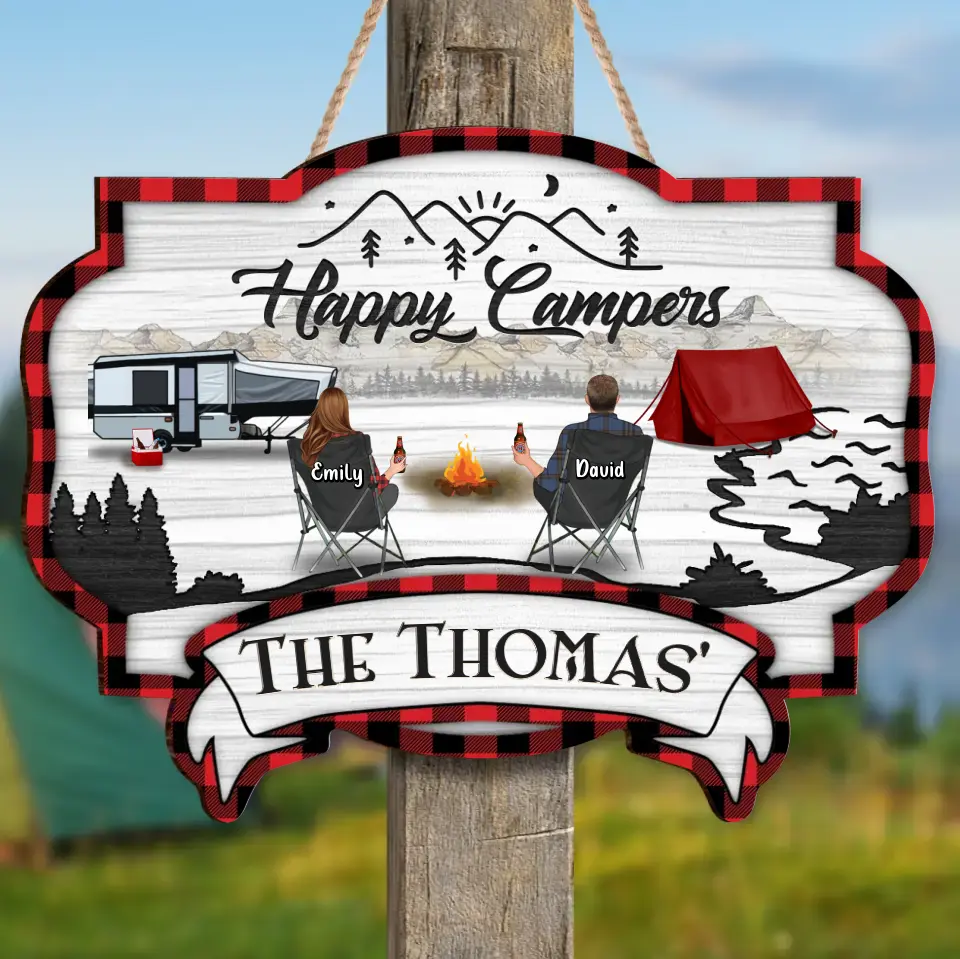 Personalized Camping Wooden Sign - Couple/Parents with Up to 2 Childre ...